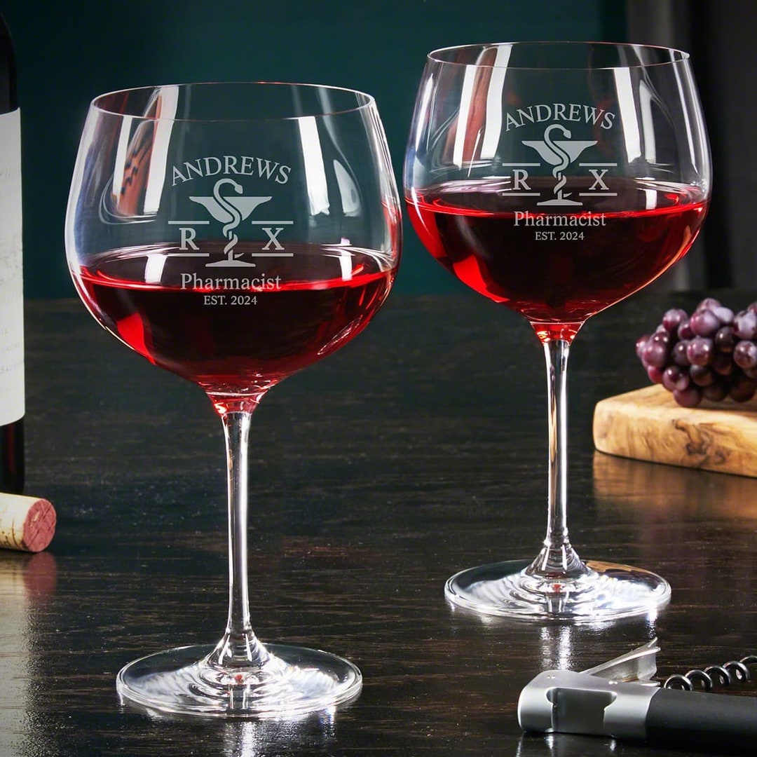 Personalized Wine Glass Set of 2 Pharmacist Gift, Medical Student Gift ...