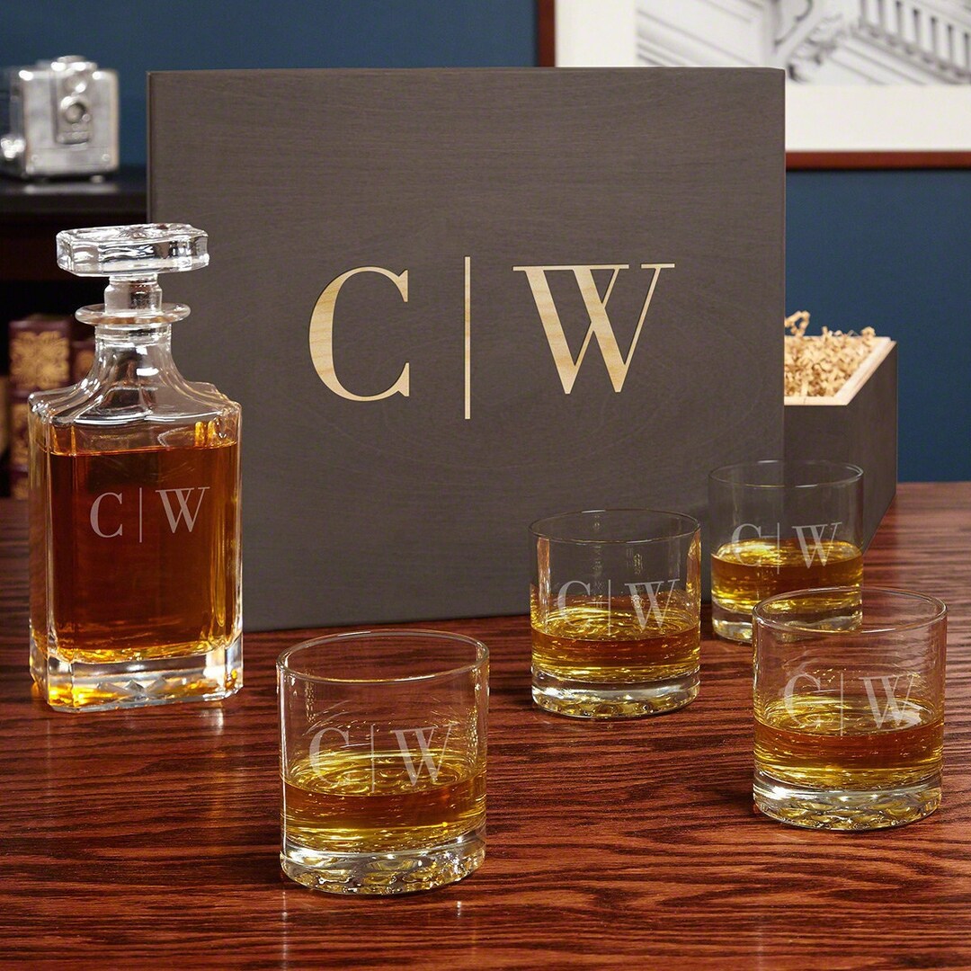 Boxed Decanter Set With Personalized Glasses Great Gift for Bosses Dads ...