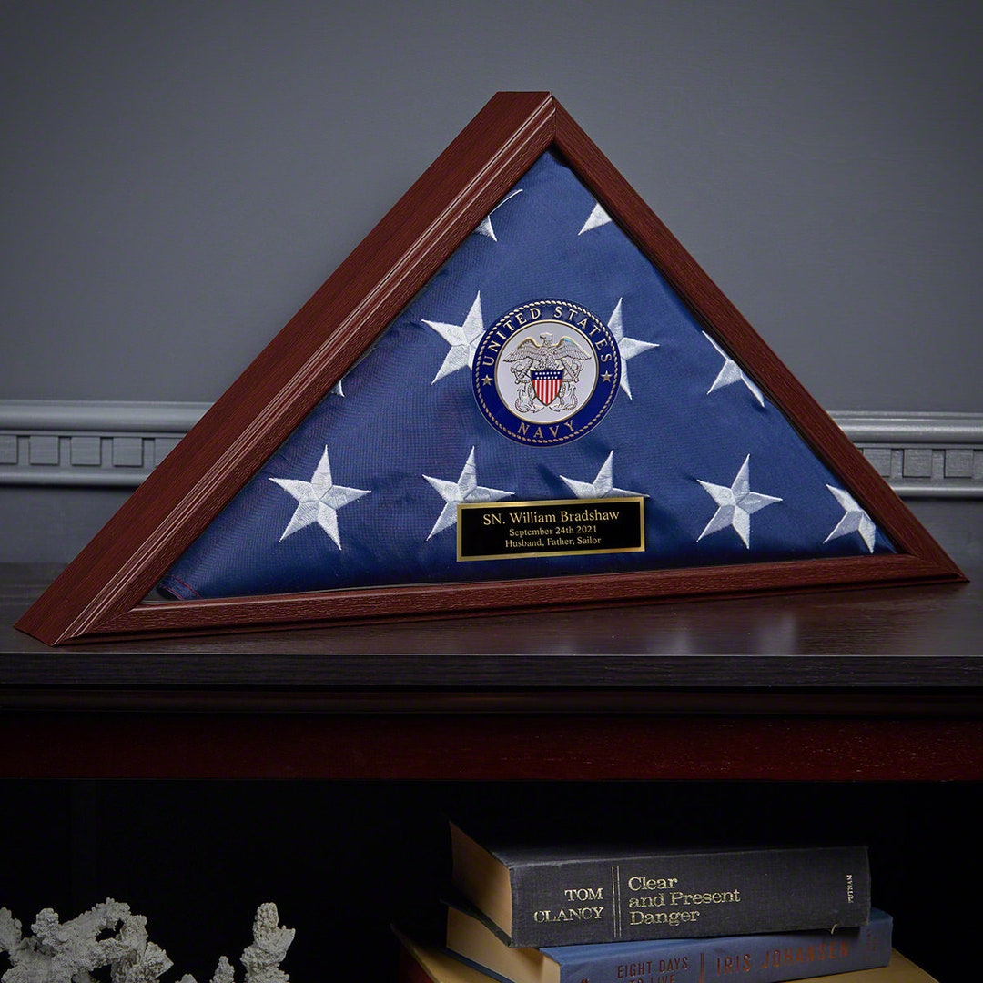 Custom Navy Flag Display Case - Made in USA Veterans Gift, Engraved ...