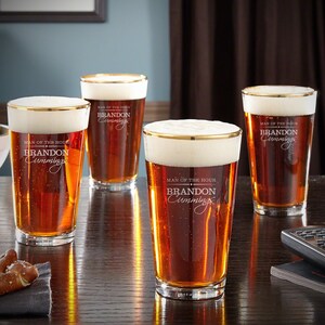 Custom Beer Glass With Gold Rim - Beer Lover Gift, Laser Engraved Pint ...