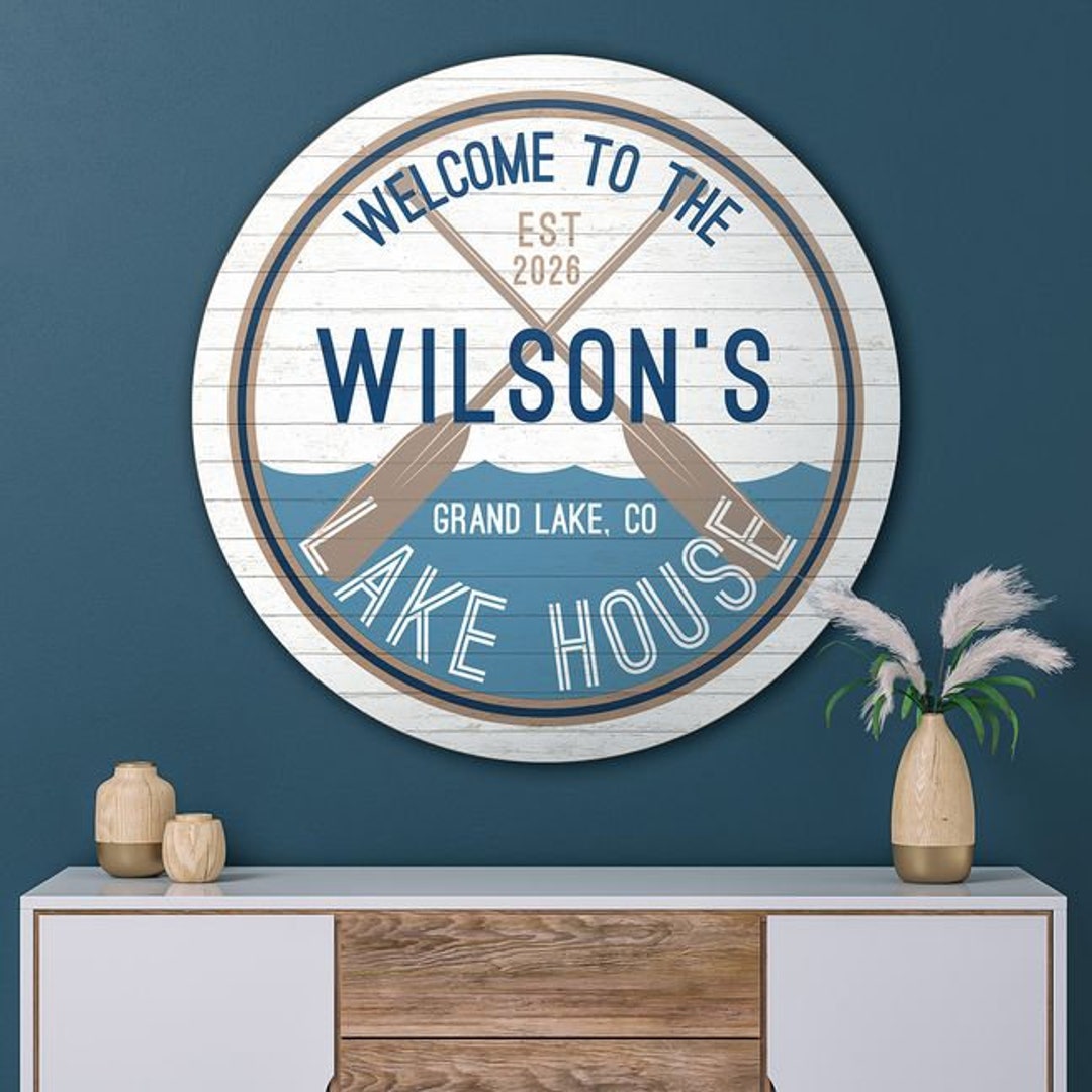 Personalized Lake House Wooden Sign - Custom Family Name Decor, Modern ...