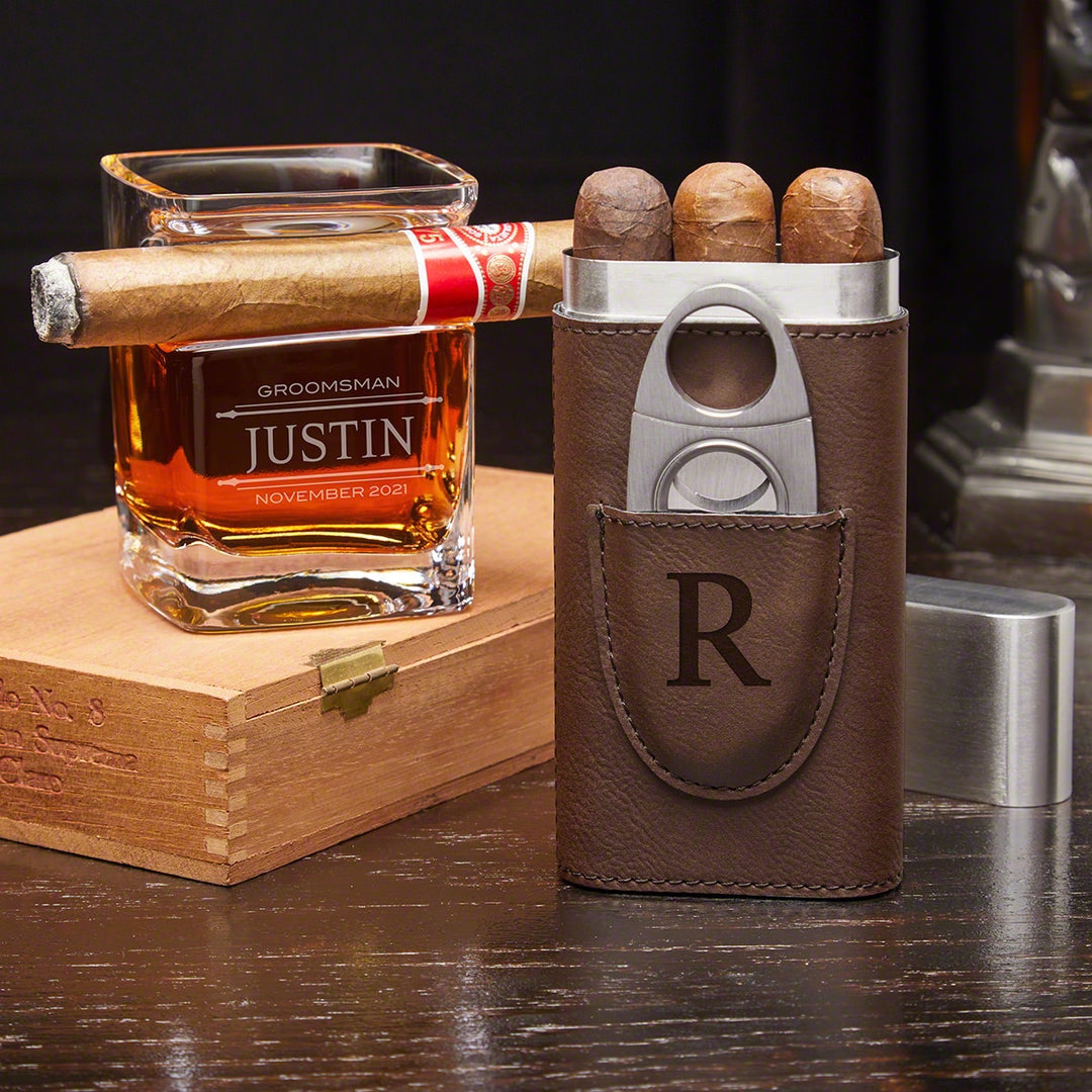 Engraved Whiskey and Cigar Glass - Vintage Cigar Holder Glass, Cigar ...