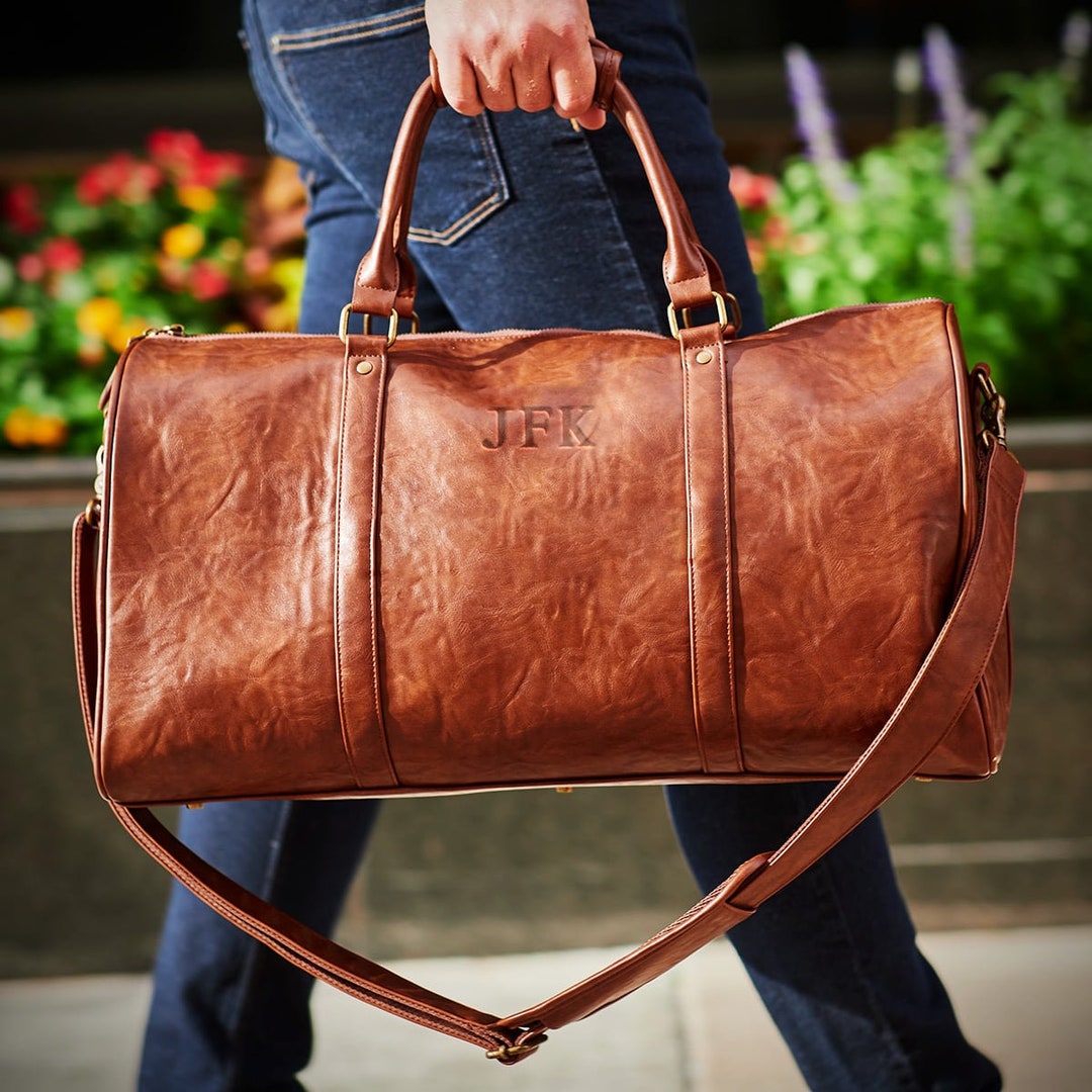 Monogram Leather Duffle Bag – Personalized Weekender Travel Bag - Etsy