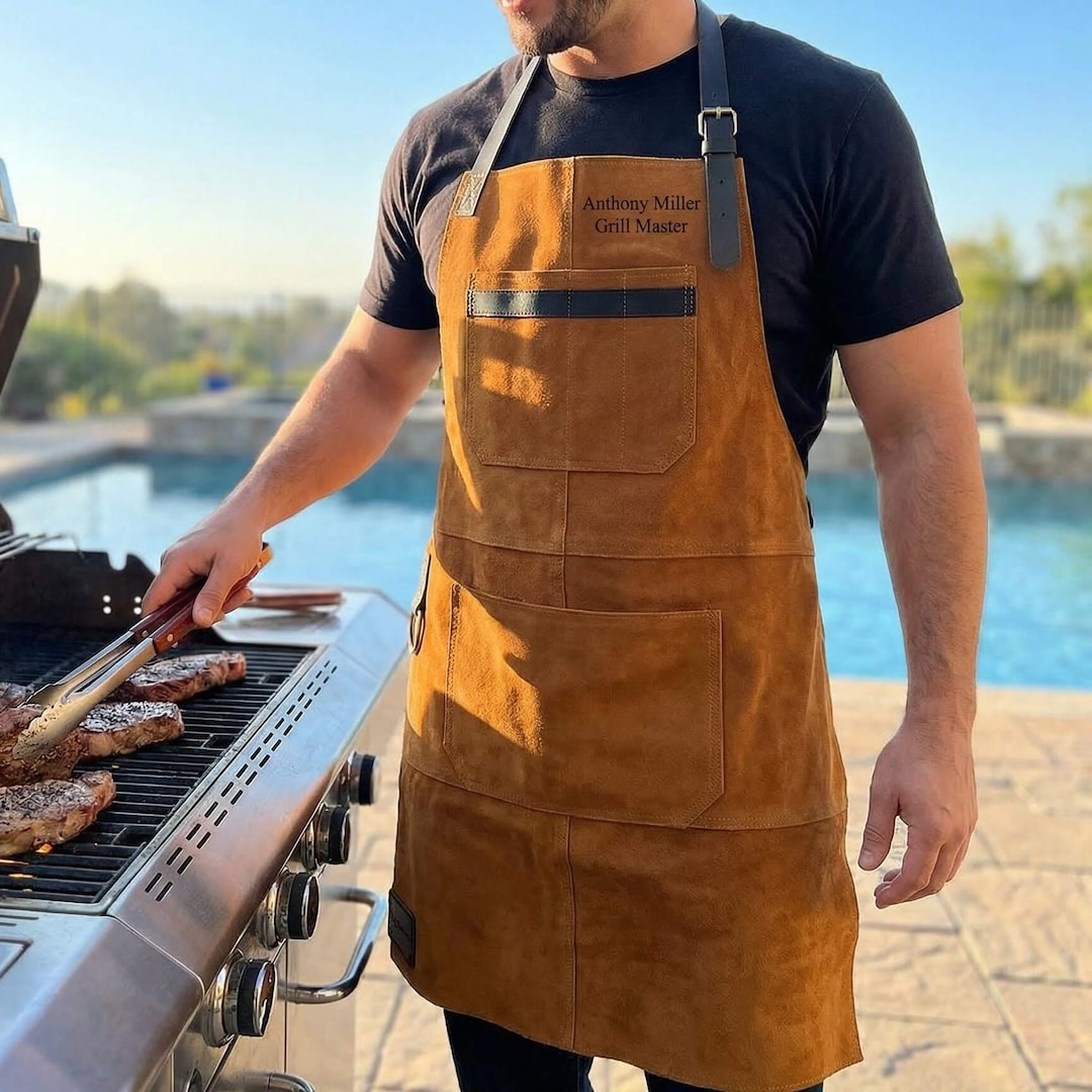 Personalized Leather Apron for Men - 100% Leather BBQ Apron for ...