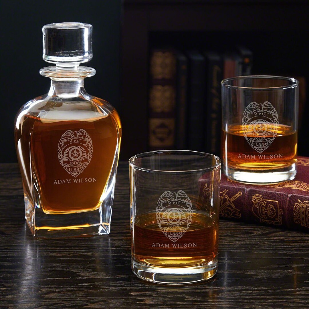Custom Police Decanter With Etched Glass Set - Engraved Decanter ...