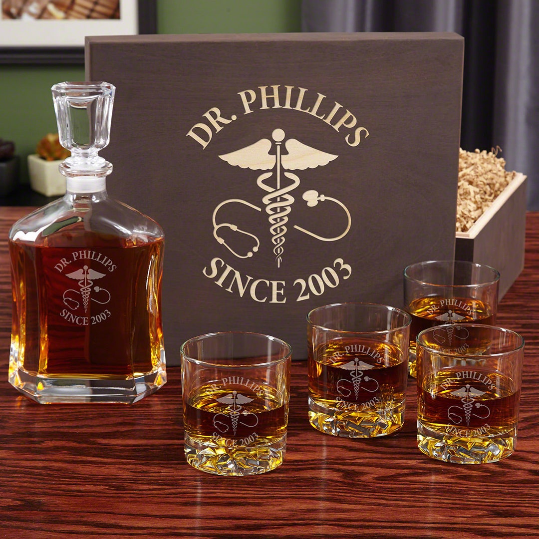 Engraved Whiskey Decanter Set for Doctors - Personalized Medical Gift W ...