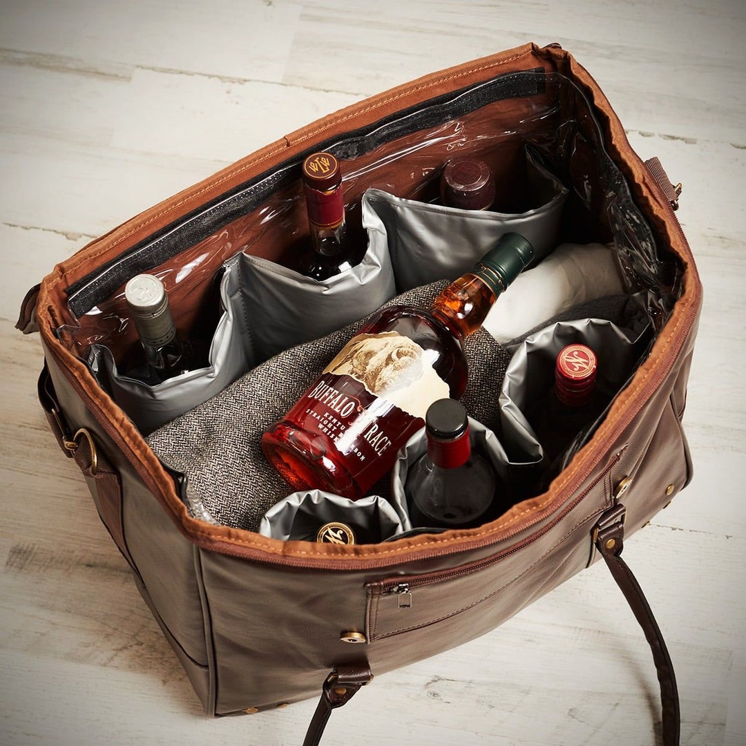Custom Whiskey Bottle Carrier - Weekender Bag, Wine & Liquor Bottle Bag ...