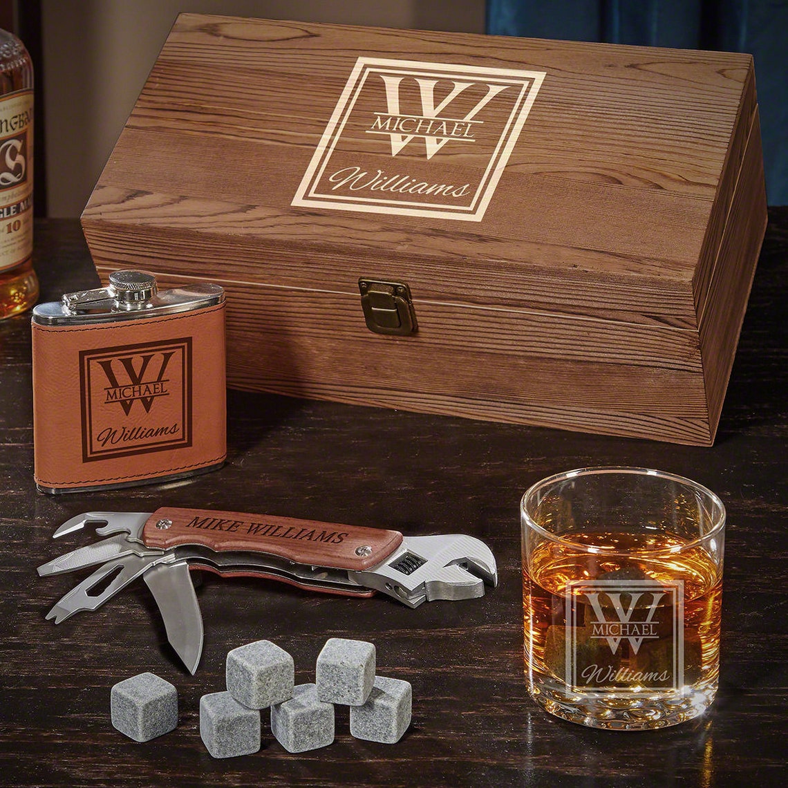 Oakhill Personalized Whiskey Glass Box Set Engraved Rocks Etsy