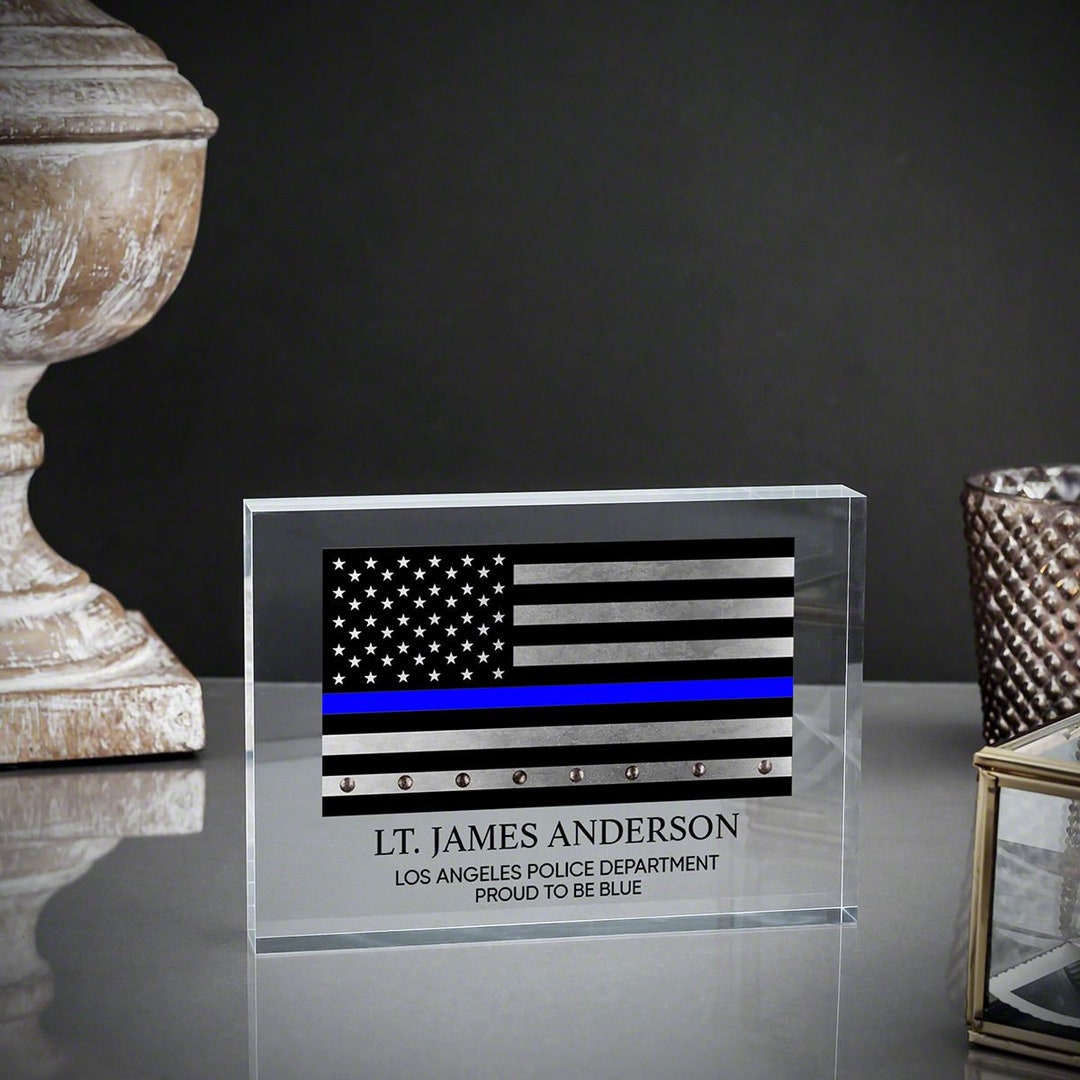 Custom Thin Blue Line Police Gift Plaque - Retirement Gift, Desktop ...