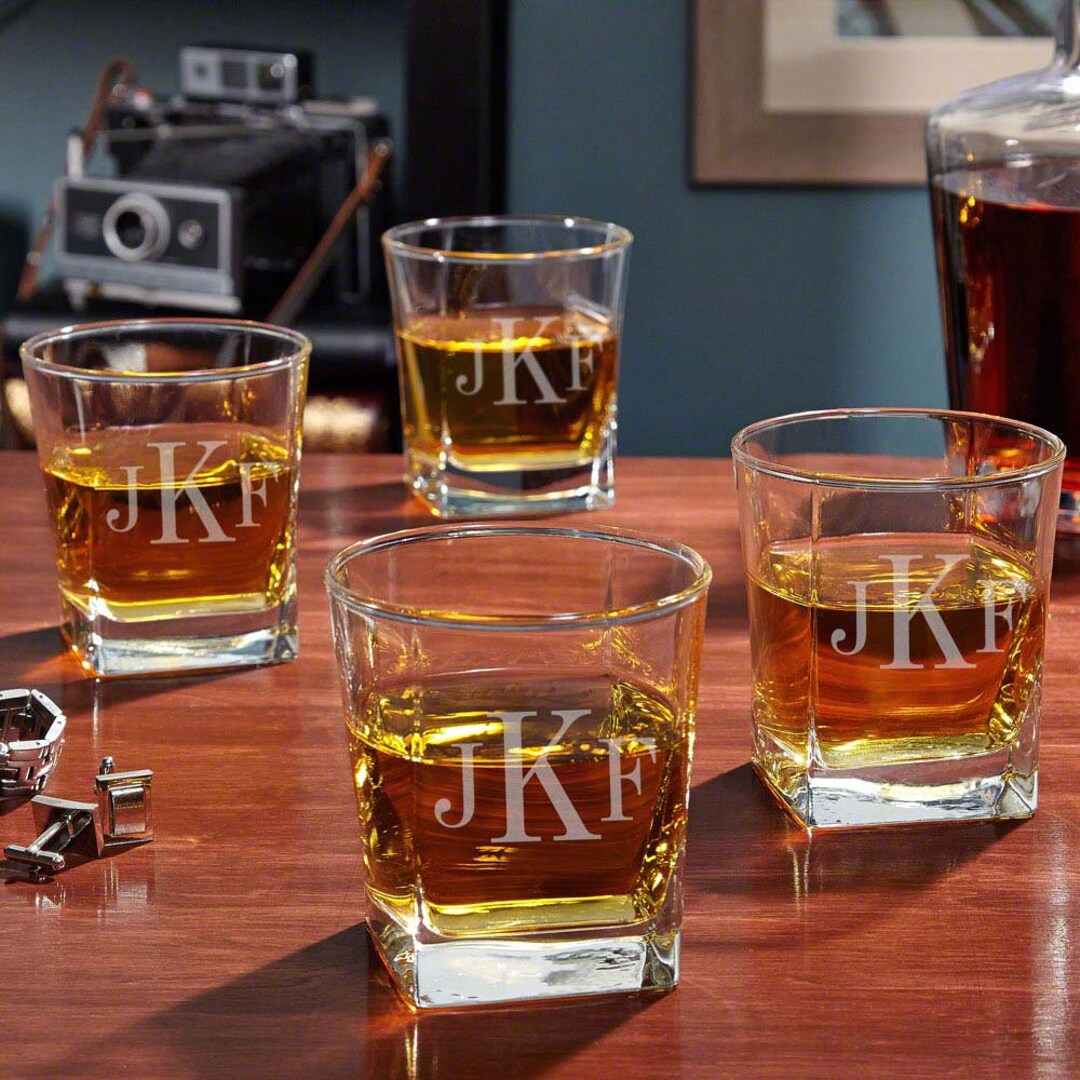 Engraved Whiskey Glass Set of 4 - Etched Rocks Glasses, Personalized ...