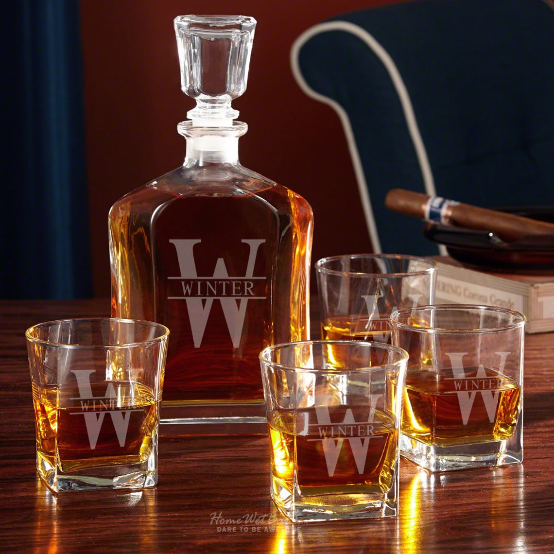 Oakmont Personalized Decanter Set With Whiskey Glasses Bar Etsy