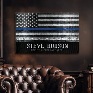Thin Blue Line Police Officer Sign - Customized Wooden Police Sign ...