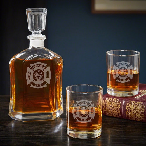 Firefighter Decanter Set Personalized Fireman Glass Set - Etsy