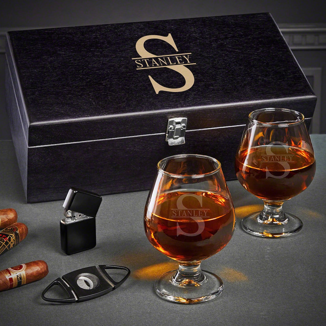 Cognac Glasses Personalized Gift Set Etched Brandy Snifters, Cigars and ...