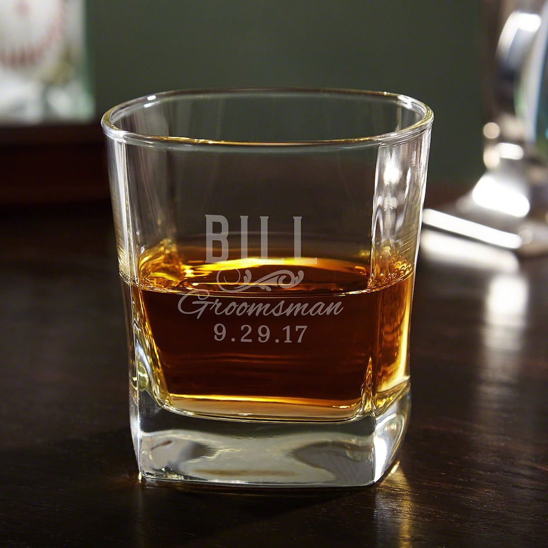 Personalized Square Rocks Glass Groomsmen Gift Idea, Etched Whiskey ...