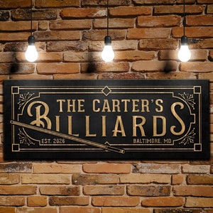 Vintage Personalized Billiards Sign - Square Wooden Sign for Basement ...