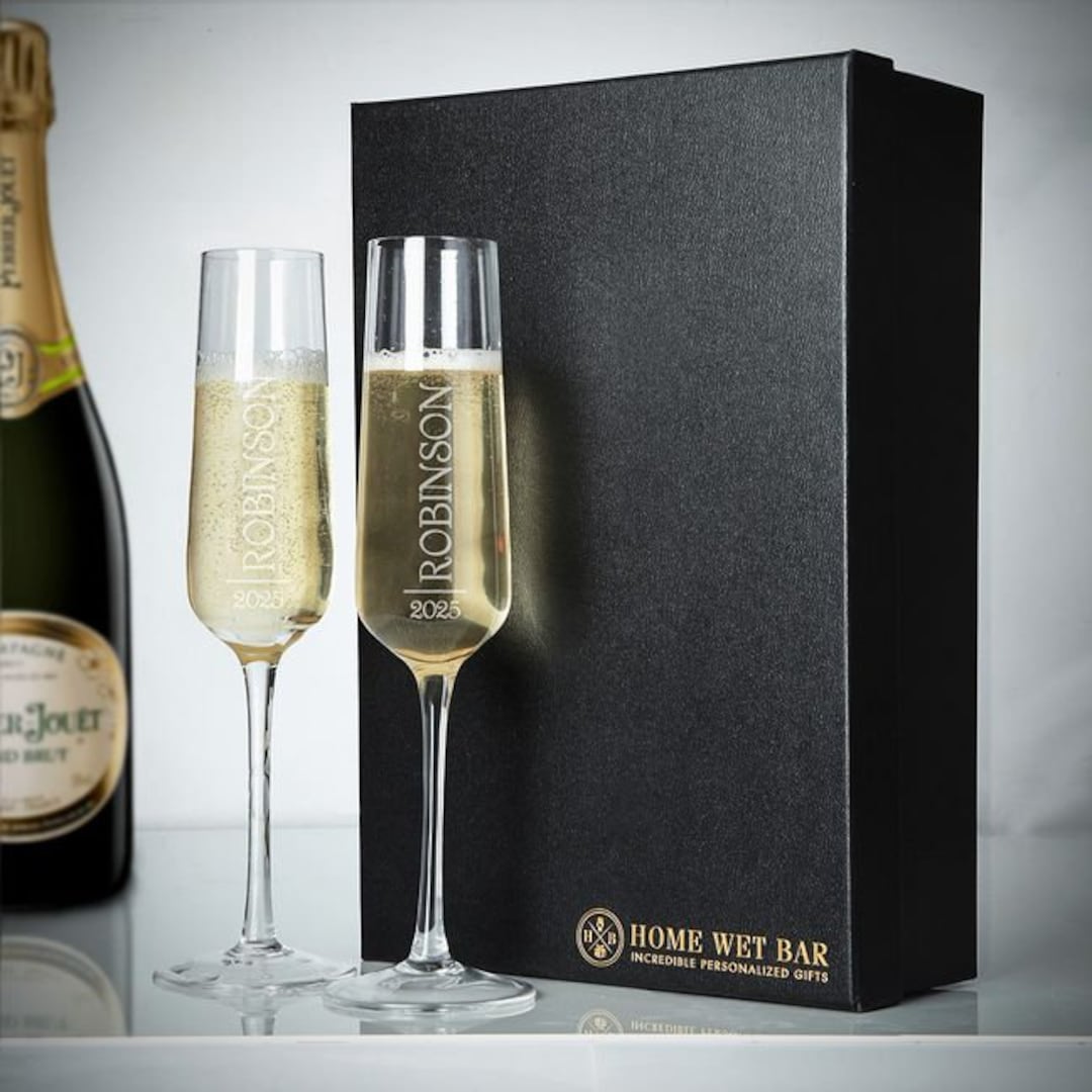 Asti Engraved Champagne Flutes Gift Box Set - Wedding Toasting Glasses ...