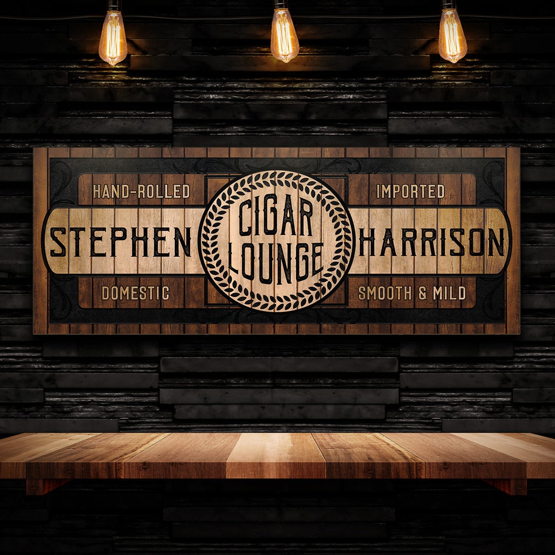 Vintage Custom Cigar Lounge Sign - Vintage Cigar Bar Sign, Custom Wood ...