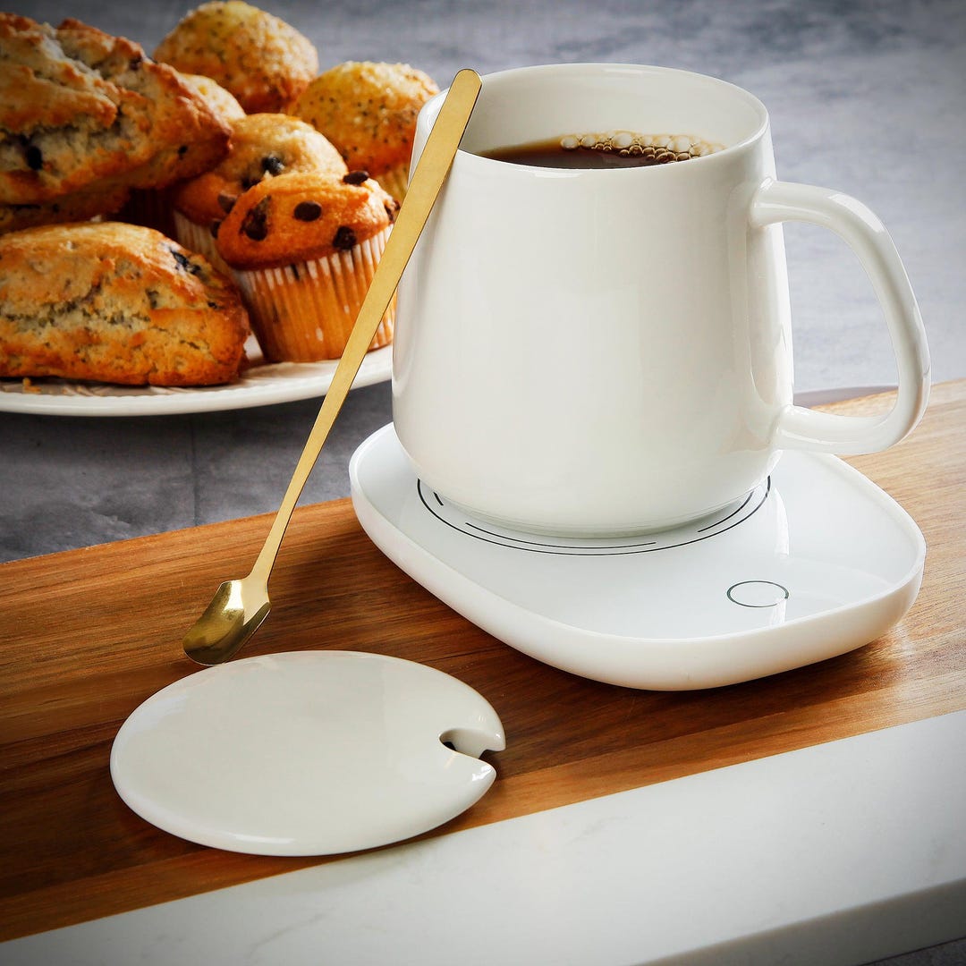 Warm and Cozy Cup Mug Warmer Set - White Ceramic Coffee Cup Gift Set ...