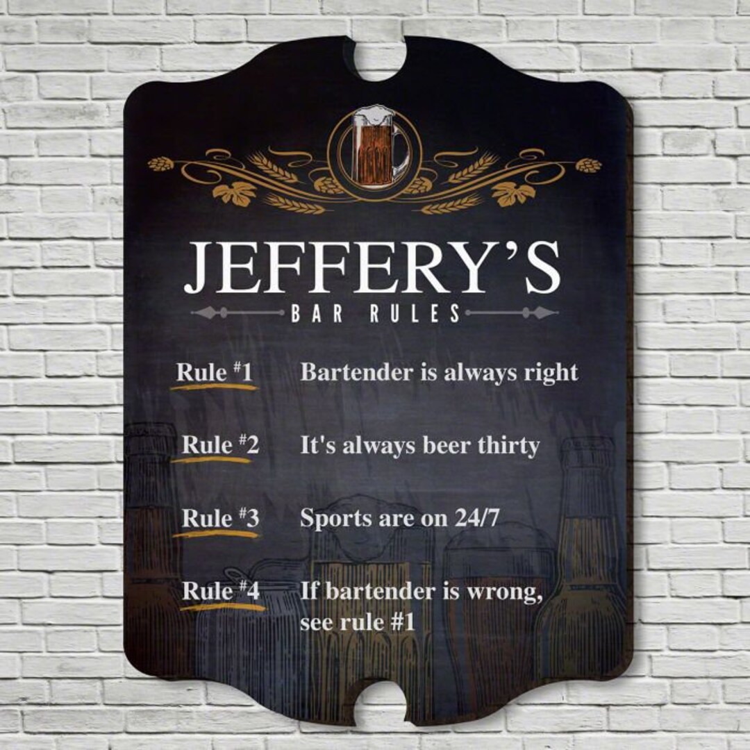 Custom Bar Rules Sign Father's Day Gift, Home Bar Sign, Man Cave Sign ...