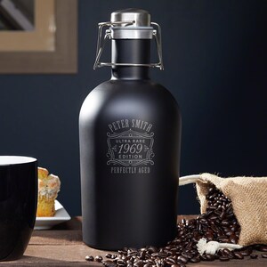 Black Stainless Personalized Growler With Customized Pint Glasses ...