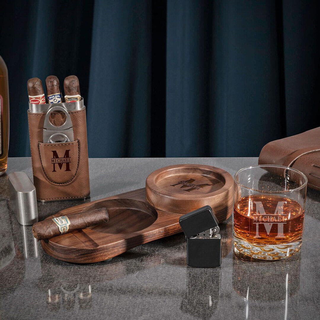 Engraved Whiskey and Cigar Glass Gift Set - Engraved Whiskey Set ...