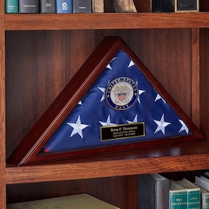 Custom Navy Flag Display Case - Made in USA Veterans Gift, Engraved ...