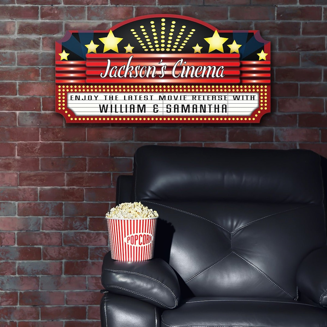 Personalized Movie Room Sign Vintage Home Theater Sign, Custom Marquee ...