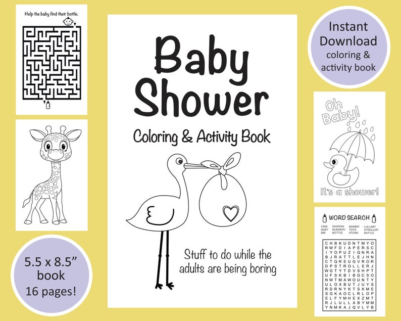 Baby Shower Coloring Activity Book Printable Baby Shower Etsy