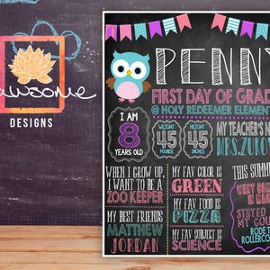 Girls Owl Themed First Day of School Sign ANY GRADE - Etsy