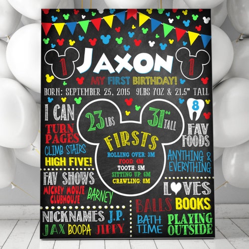 ANY AGE Editable Mickey Mouse Chalkboard Poster Milestone - Etsy