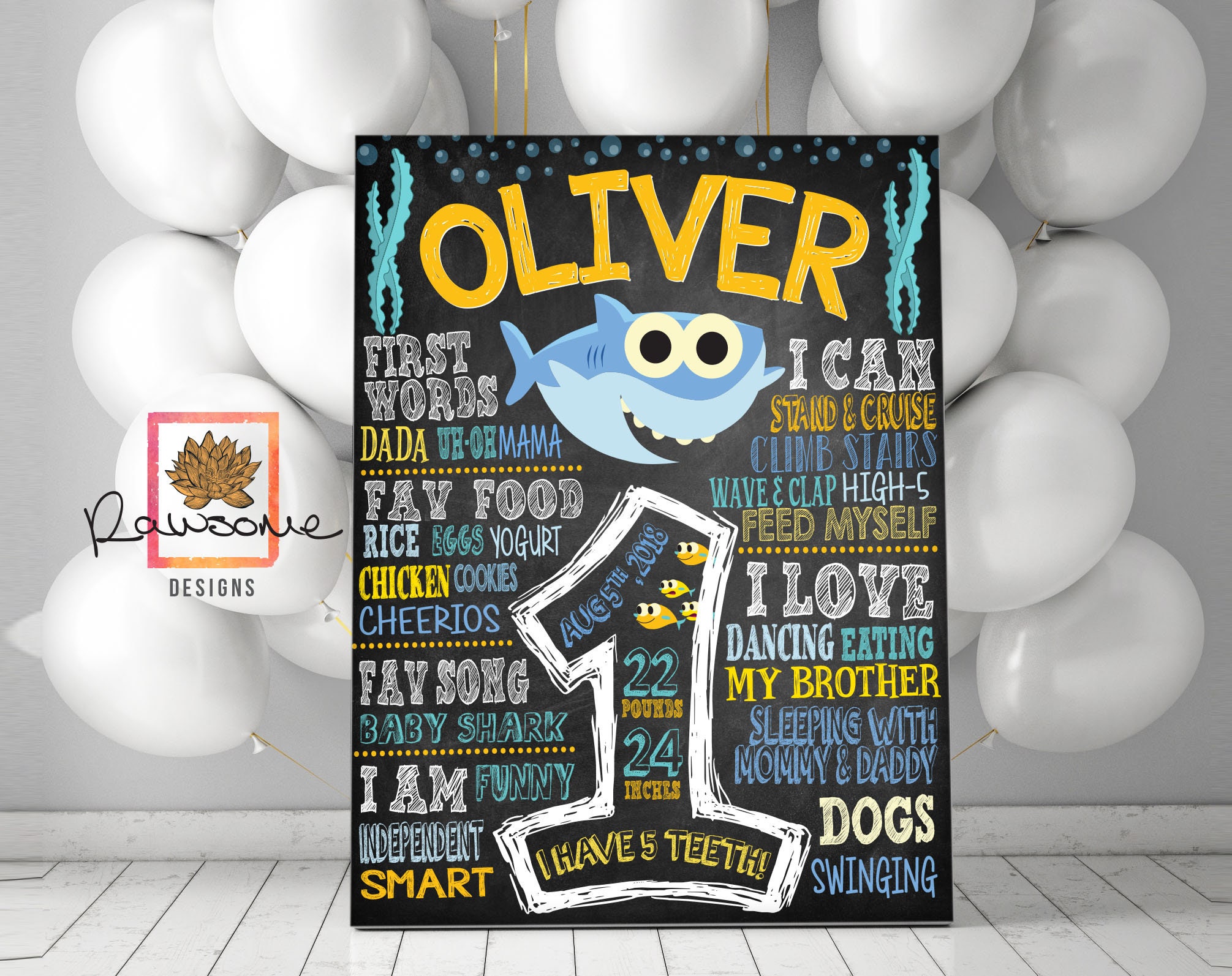 Baby Shark 1st Birthday Chalkboard Sign ANY AGE Totally - Etsy