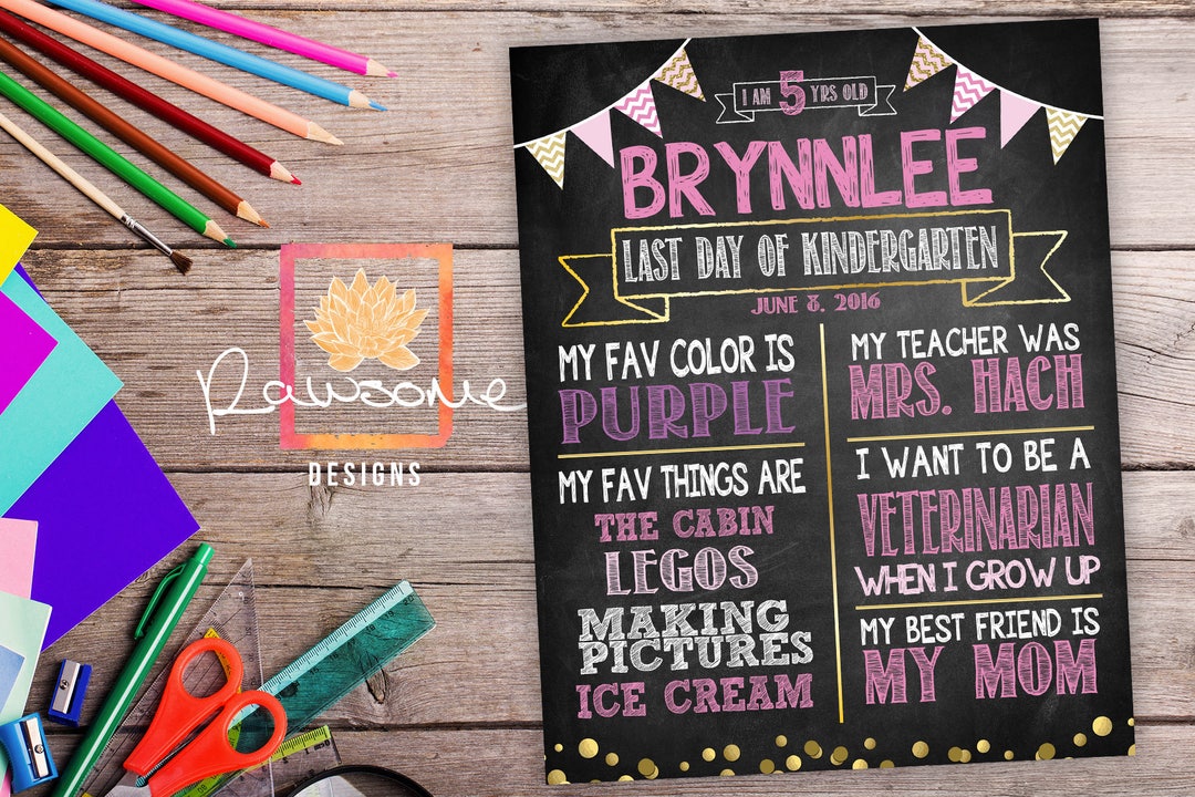 Girls Pink and Gold Last Day of School Chalkboard Sign ANY - Etsy