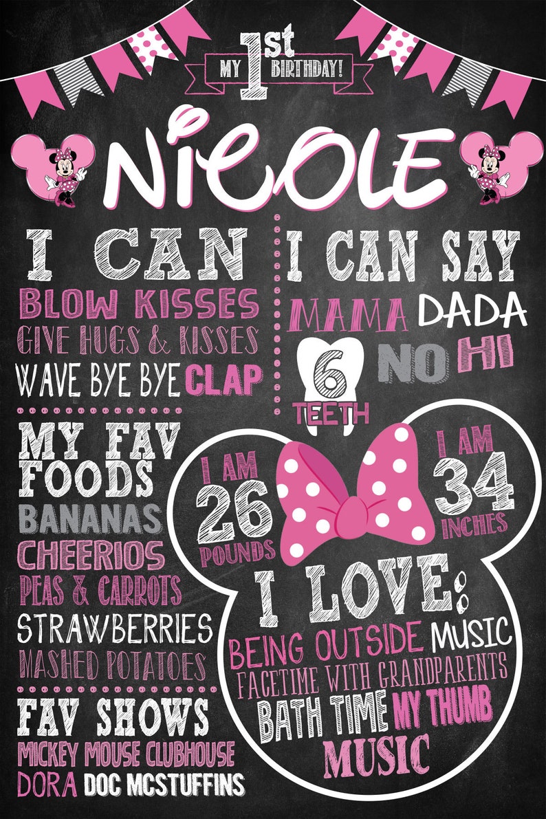 Minnie Mouse Theme First Birthday Chalkboard Totally - Etsy