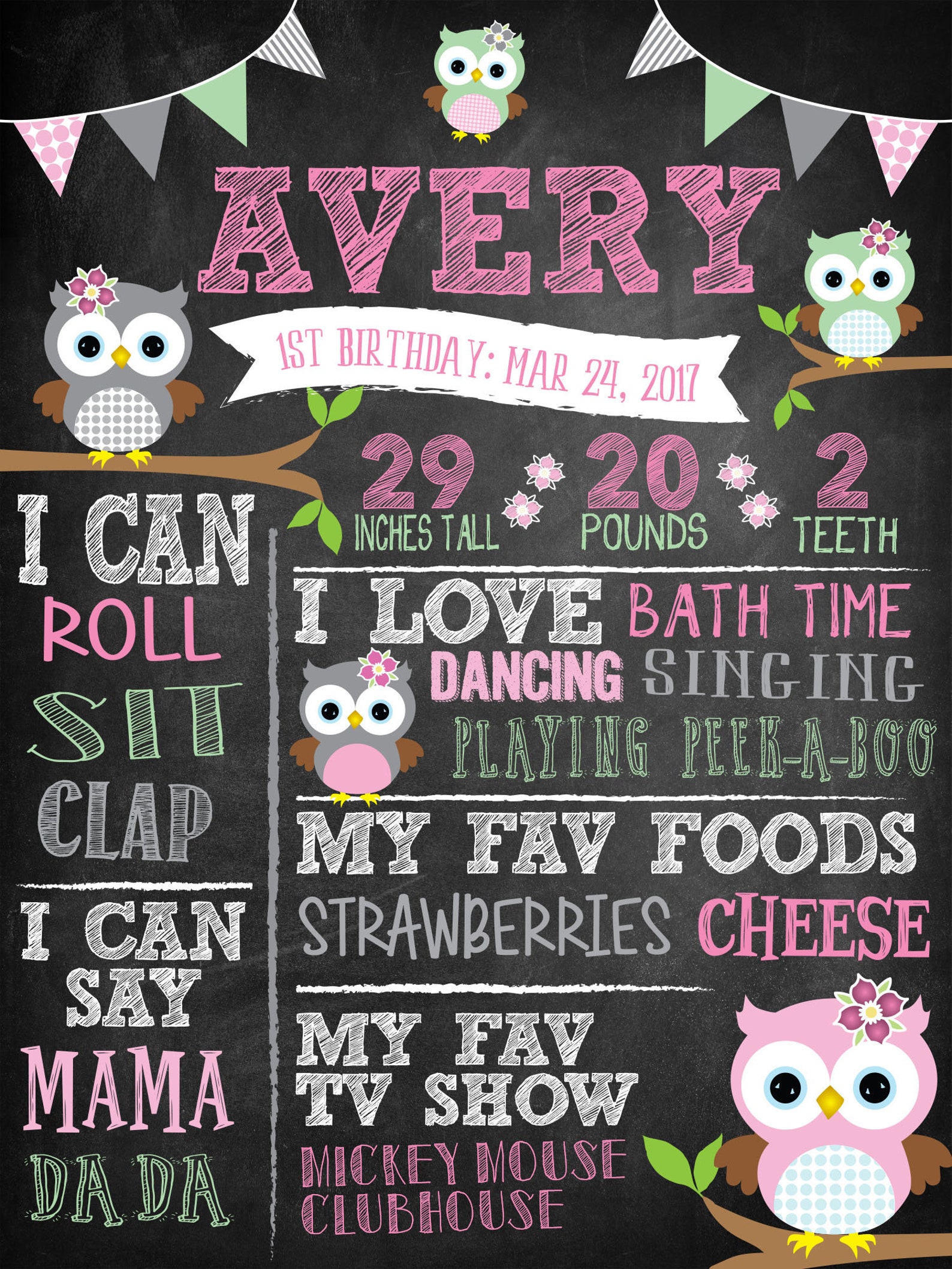 Owl First Birthday Chalkboard ANY AGE Totally - Etsy Canada