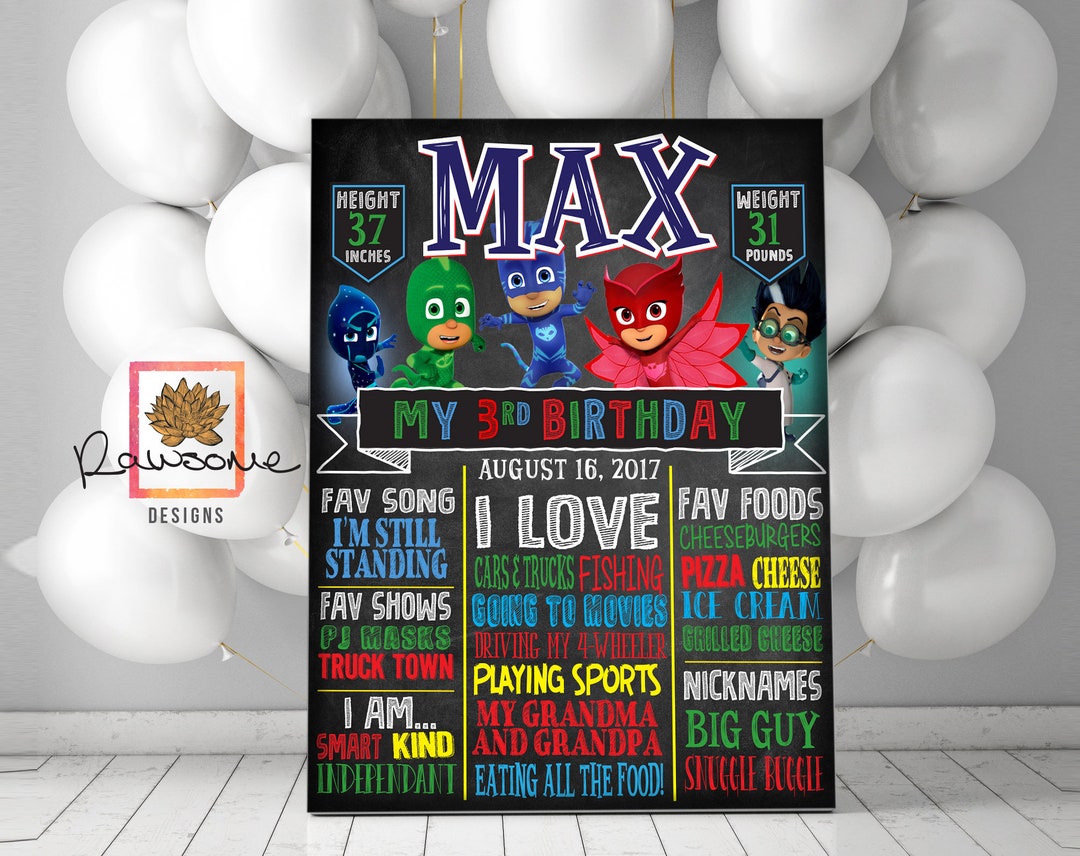 PJ Mask Birthday 1st Birthday Chalkboard Sign ANY AGE - Etsy