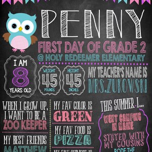 Girls Owl Themed First Day of School Sign ANY GRADE - Etsy