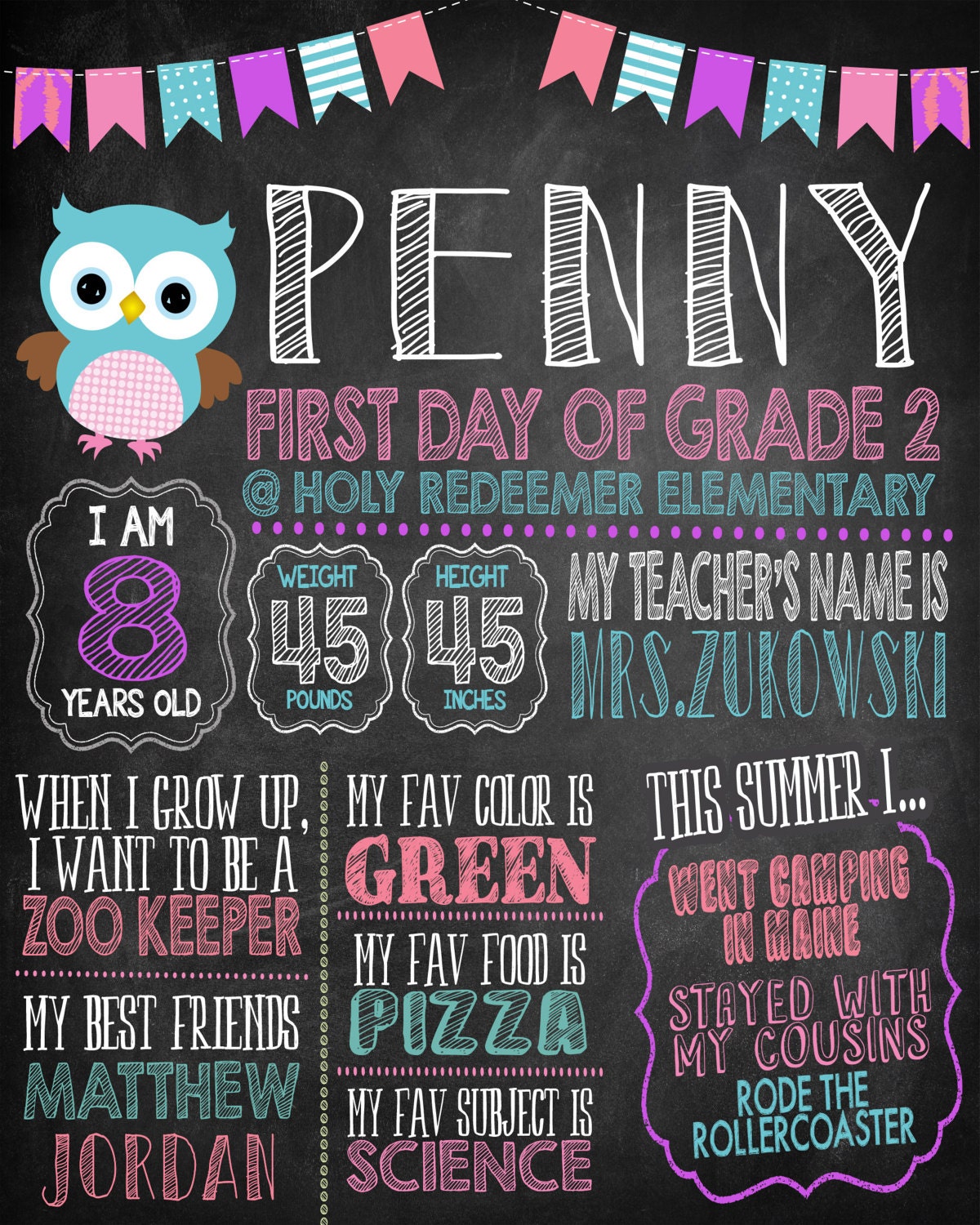 Girls Owl Themed First Day of School Sign ANY GRADE - Etsy