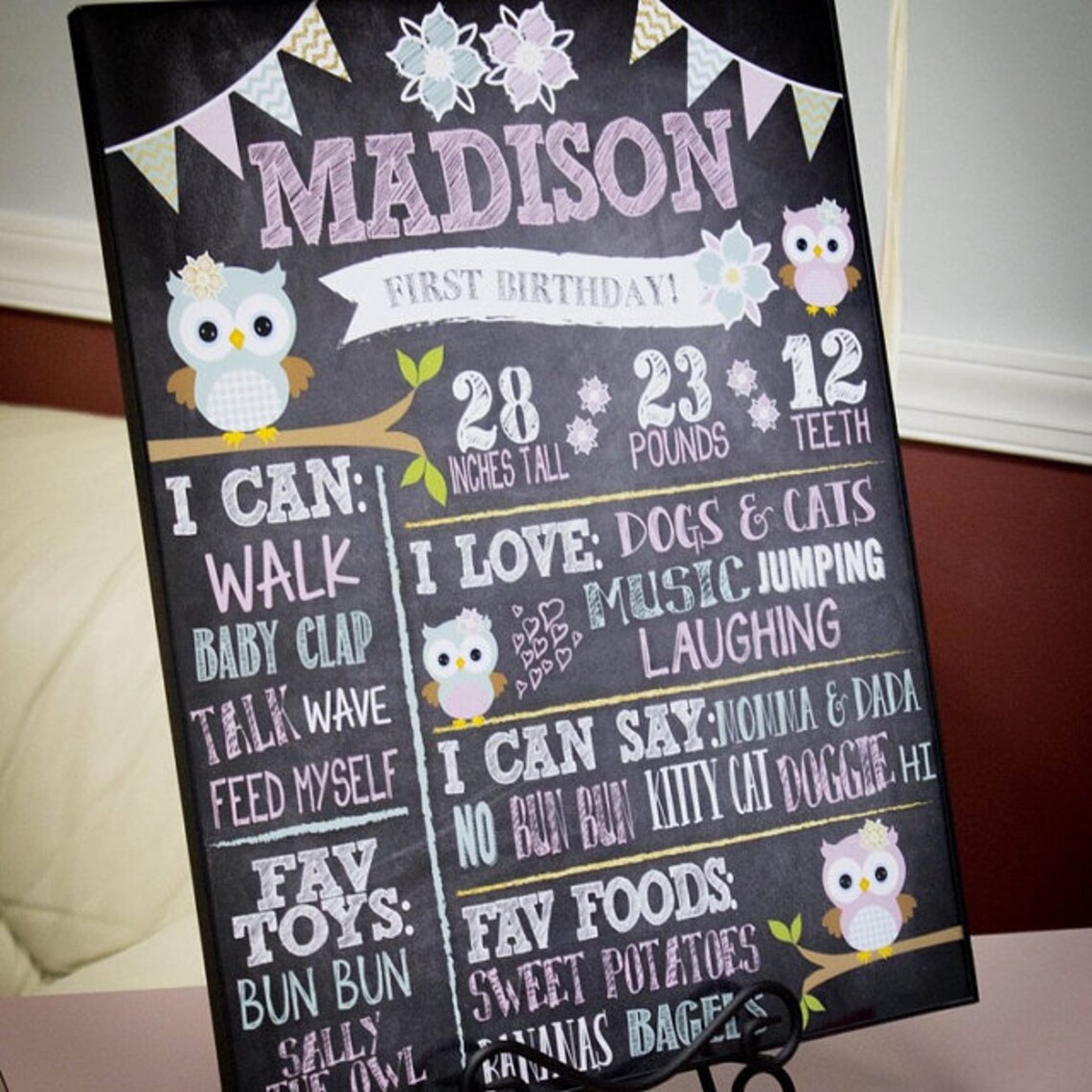 Owl First Birthday Chalkboard ANY AGE Totally - Etsy Canada
