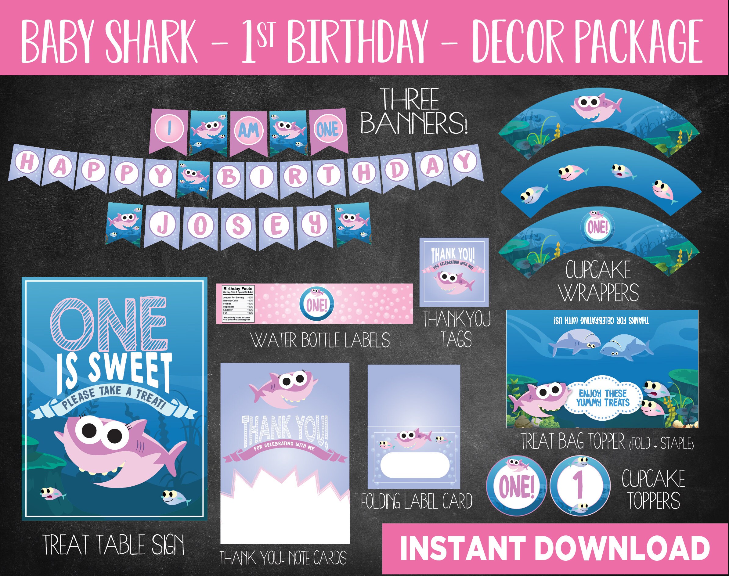 First Birthday Pink and Purple Baby Shark Birthday Decor | Etsy