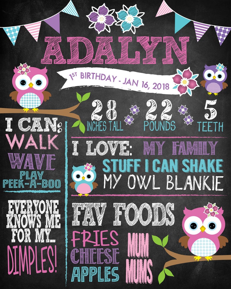 Owl First Birthday Chalkboard ANY AGE Totally - Etsy Canada