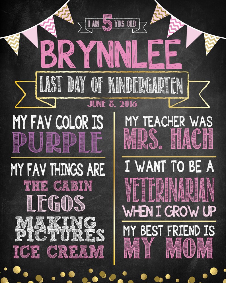 Girls Pink and Gold Last Day of School Chalkboard Sign ANY - Etsy