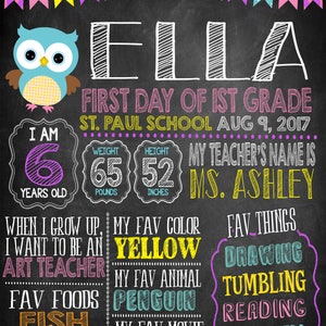 Girls Owl Themed First Day of School Sign ANY GRADE - Etsy