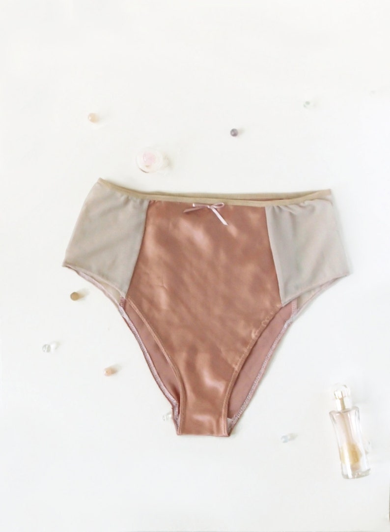 Natural Waist Satin Knickers With Sheer Mesh Sides - Soft Caramel and ...