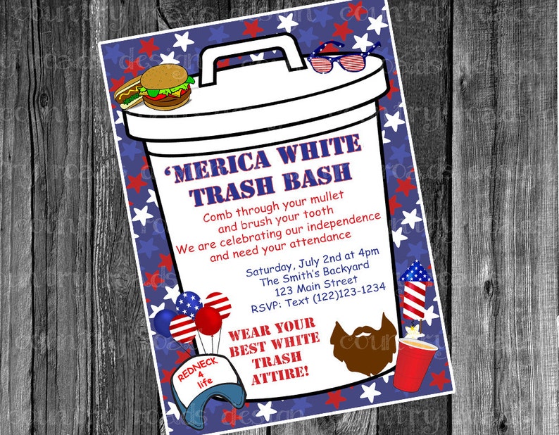 Patriotic White Trash Bash July Fourth Party Customized Etsy