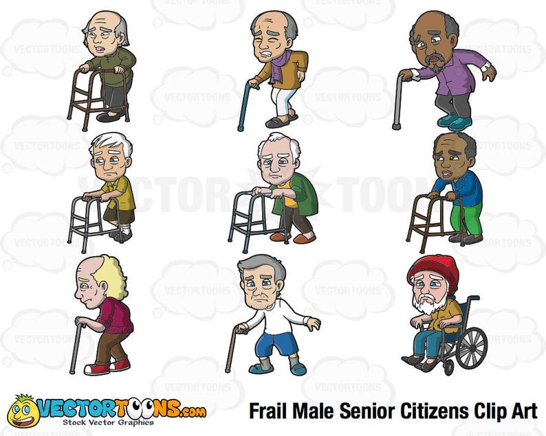 Frail Male Senior Citizens Clip Art Digital Clipart Digital | Etsy