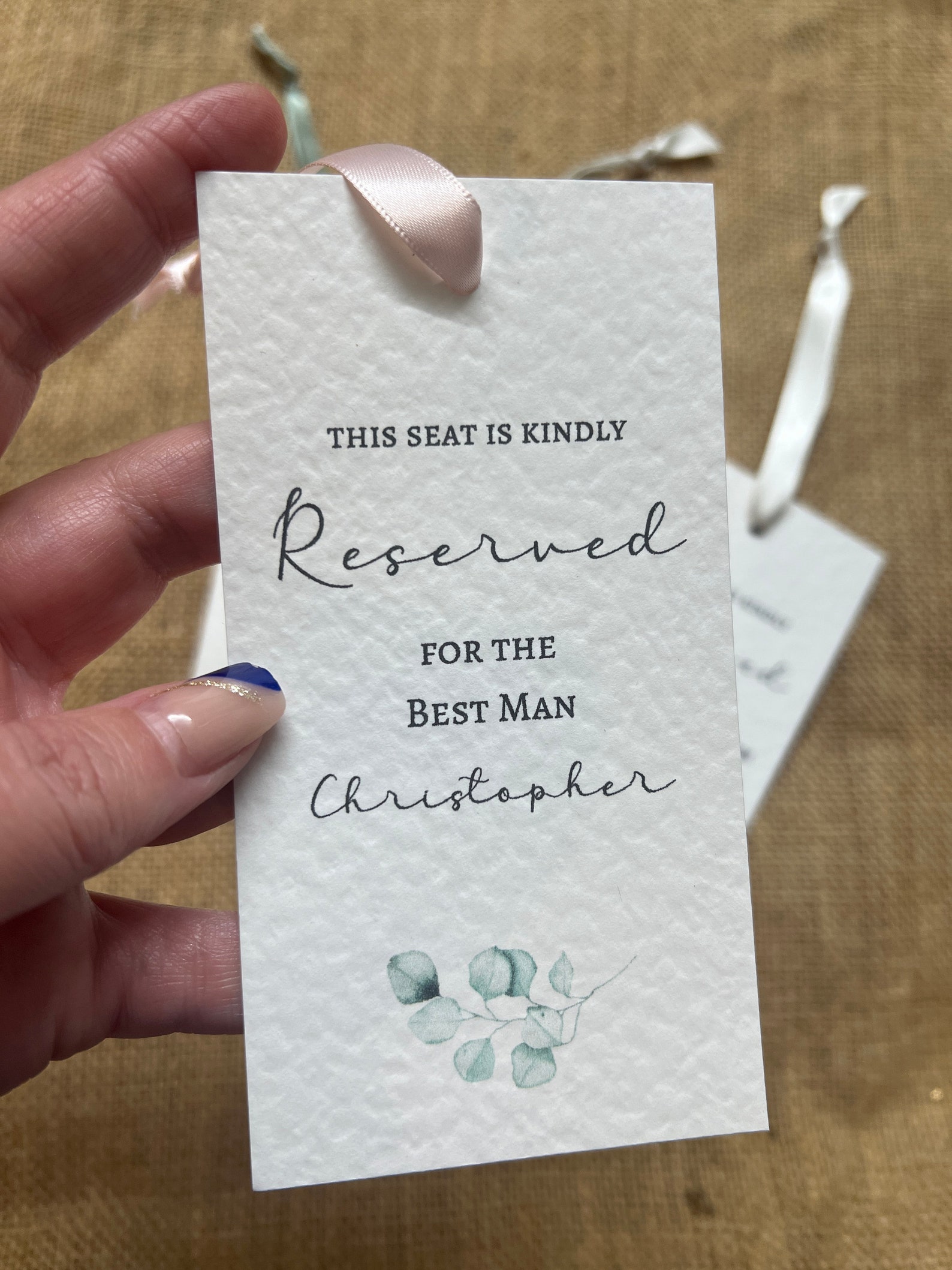 Eucalyptus Wedding Reserved Tags, Wedding Ceremony Reserved Seating Tag ...