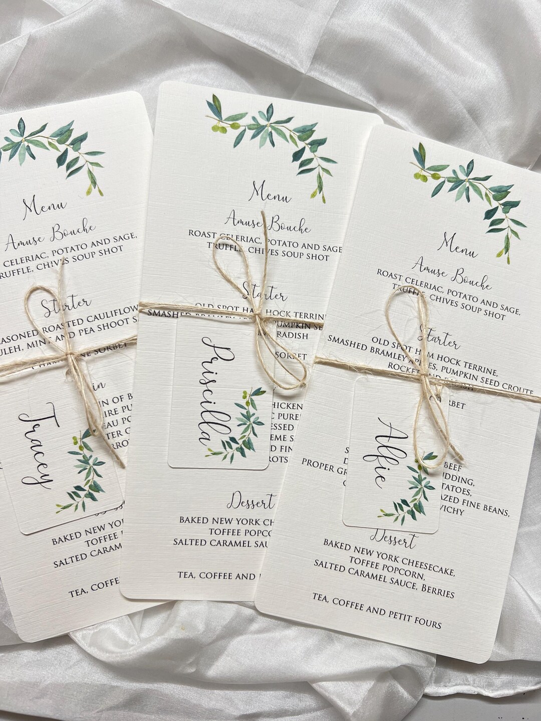 Personalised Wedding Menu With Guest Names – Olive Foliage Design ...