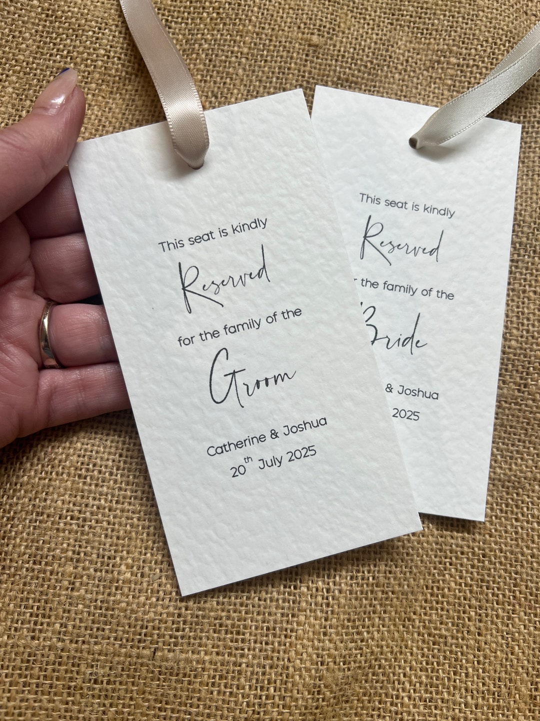 Minimal Wedding Reserved Tags, Wedding Ceremony Reserved Seating Tag ...