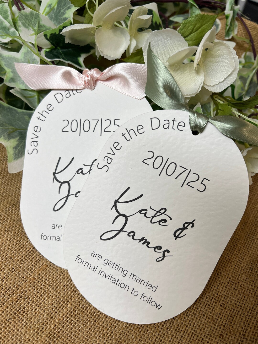 Shaped Save the Dates With Ribbon, Oval Shaped Save the Dates, Pill ...
